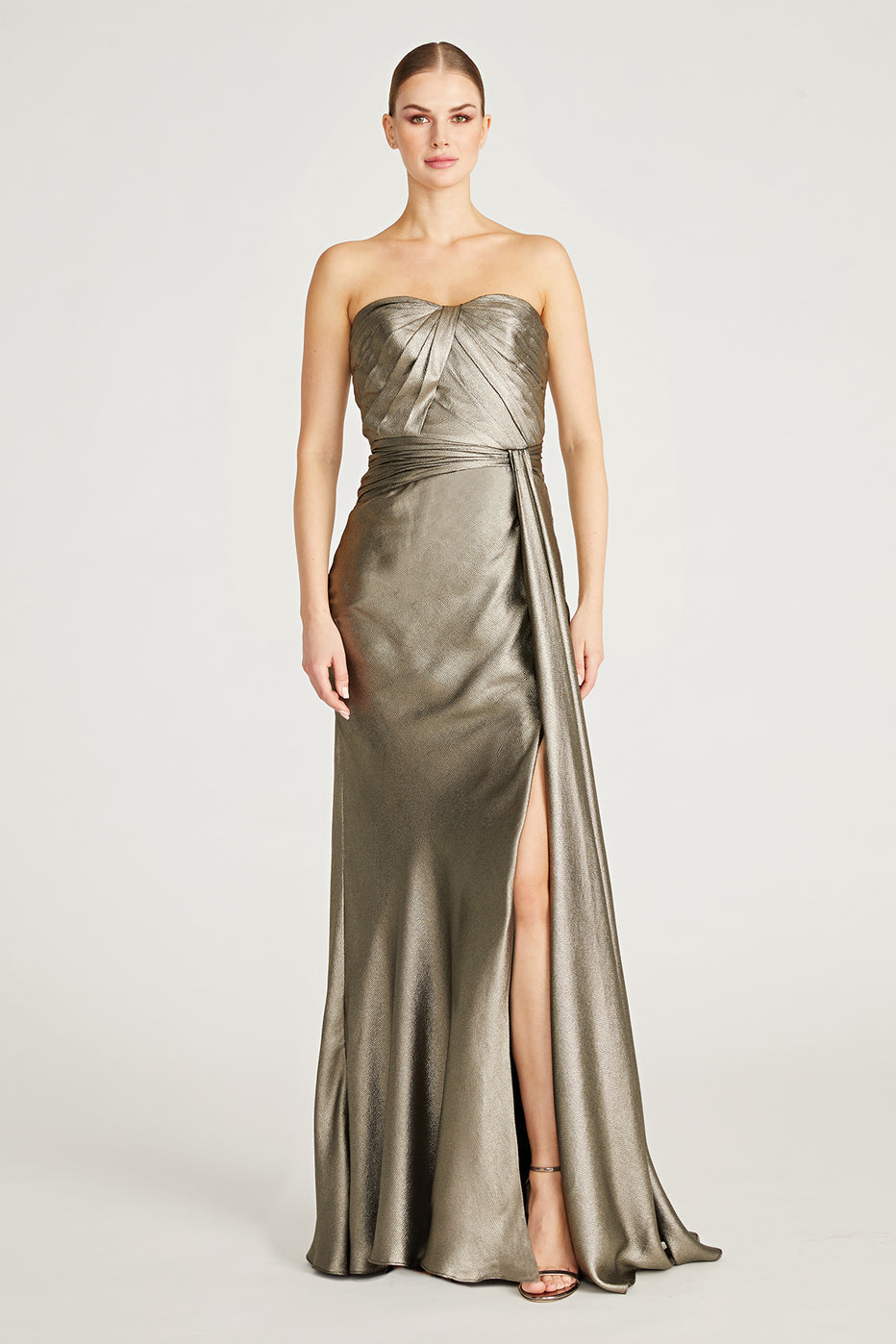 Farren Strapless Draped Gown – THEIA