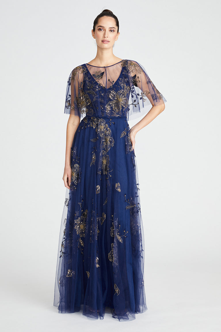 Jaylee Beaded Capelet Gown – THEIA